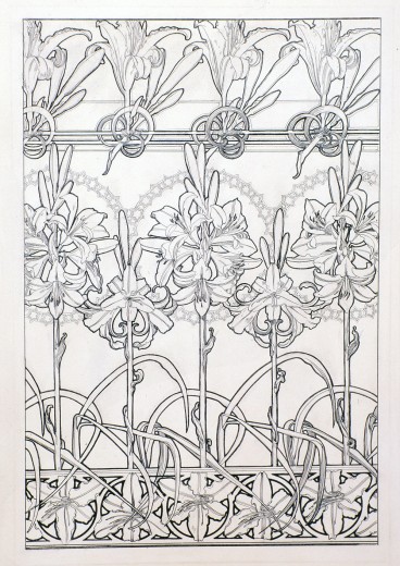 Documents décoratifs: line drawing for Plate 33, featuring lily motifs ...